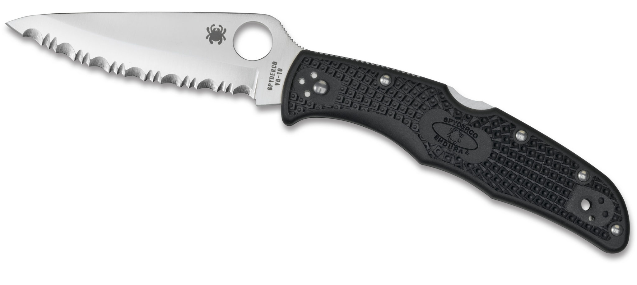 Spyderco Endura 4 Folding Knife 3.75″ VG10 Satin Serrated Blade, Black ...
